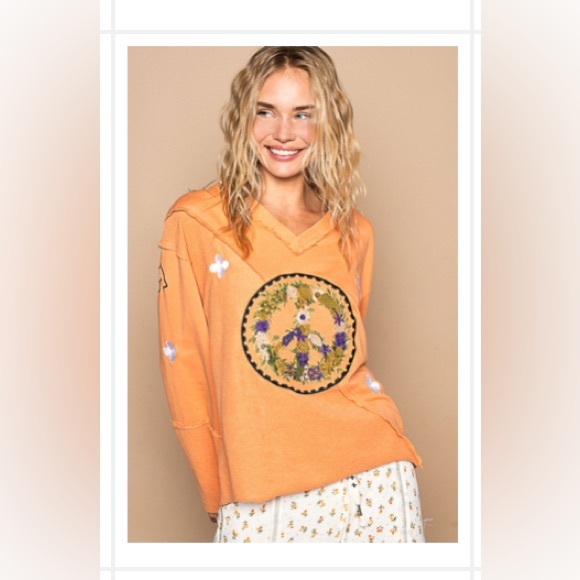 POL | Sweaters | Pol Orange Sweatshirt With Peace Lettering | Poshmark